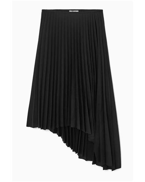 Cos Asymmetric Pleated Midi Skirt In Black Lyst