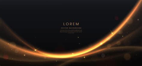 Abstract Gold Curved Lines On Black Background With Lighting Effect