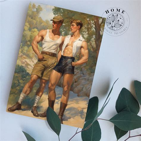 Vintage Muscular Male Body Art Scouting The Land Muscle Men Poster Or