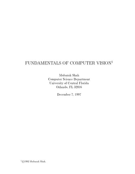 Computer Vision Fundamentals Of Computer Vision Mubarak Shah