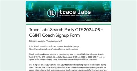 Trace Labs On Linkedin Trace Labs Search Party Ctf 2024 08 Osint Coach Signup Form