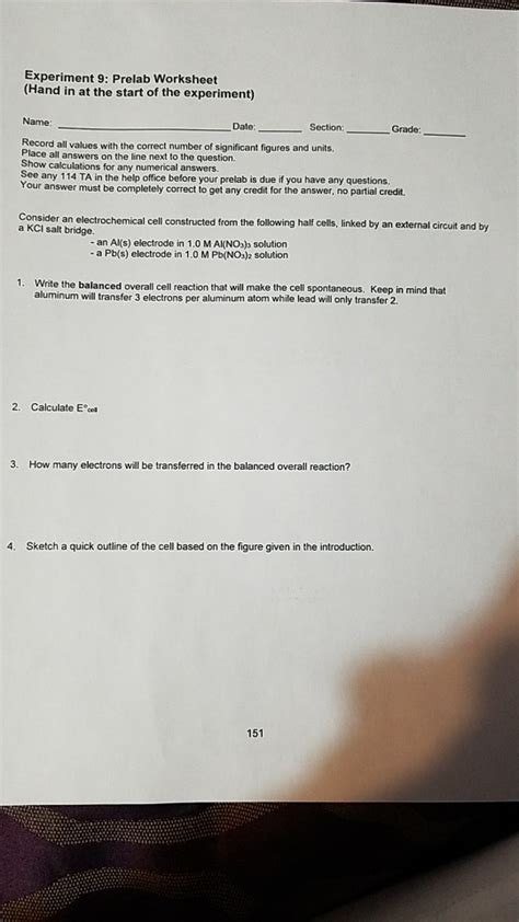 solved experiment 9 prelab worksheet hand in at the start