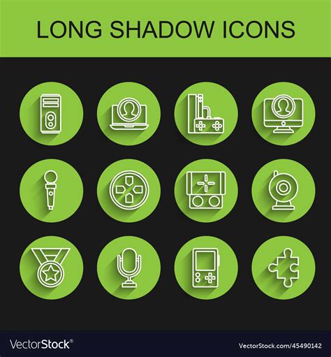 Set Line Medal Microphone Computer Portable Vector Image