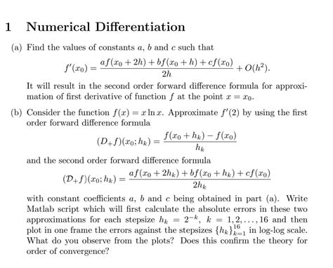 Solved 1 Numerical Differentiation A Find The Values Of Chegg