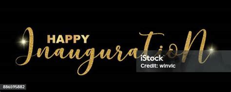 행복 한 손으로 취임식 축제 텍스트 검정색 배경 벡터 일러스트 레이 션에 고립 손으로 그린 레터링 반짝 배너 초대장 인사말 카드에 대 한 크리에이 티브 그래픽 디자인