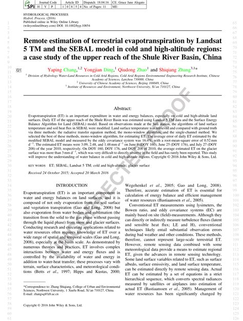 Pdf Remote Estimation Of Terrestrial Evapotranspiration By Landsat 5 Tm And The Sebal Model In
