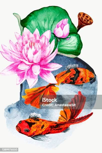 언덕 호수 소나무 곤충 고야 생선 대나무 태양 아이타가 있는 수채화 풍경은 빈티지 수채화 배경에 일본의 전통 스미e 스타일로 꾸며져 있습니다 0명에 대한 스톡 벡터 아트 및