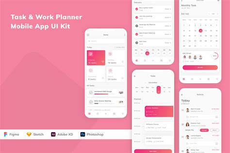 Task And Work Planner Mobile App Ui Kit Graphic By Betush · Creative Fabrica