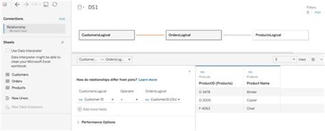 how does relationship work in a flat data model with 3 logical tables