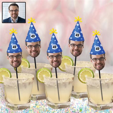 Personalized Birthday Face Drink Stirrers With Age Number Custom