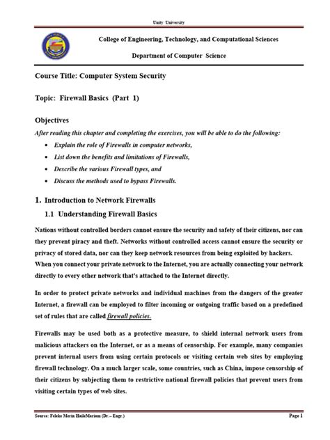 Feleke Firewall Note 2023 Pdf Proxy Server Firewall Computing