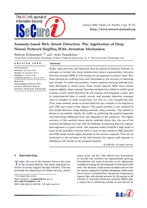 Pdf Anomaly Based Web Attack Detection The Application Of Deep