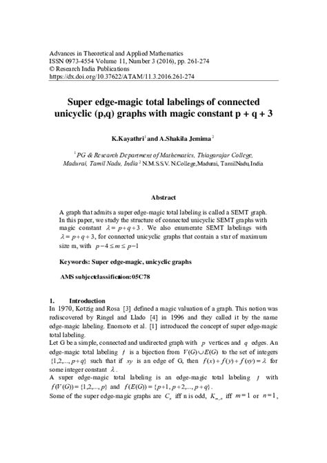 Pdf Super Edge Magic Total Labelings Of Connected Unicyclic Pq