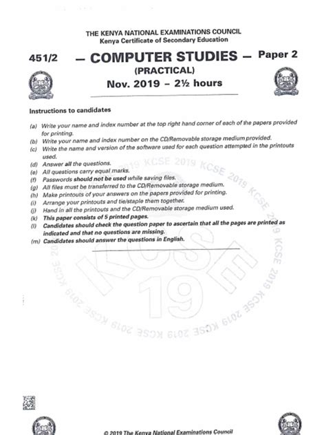 2019 Kcse Computer Studies Paper 2 Pdf