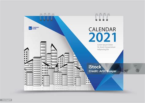 커버 데스크 캘린더 2021 년 템플릿 벡터 일러스트레이션 기업 디자인 비즈니스 전단지 브로셔 표지 파란색 추상 배경 연례 보고서 창조적 인 아이디어 0명에 대한 스톡 벡터