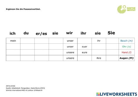 Possessivartike Free Interactive Worksheets 1492784
