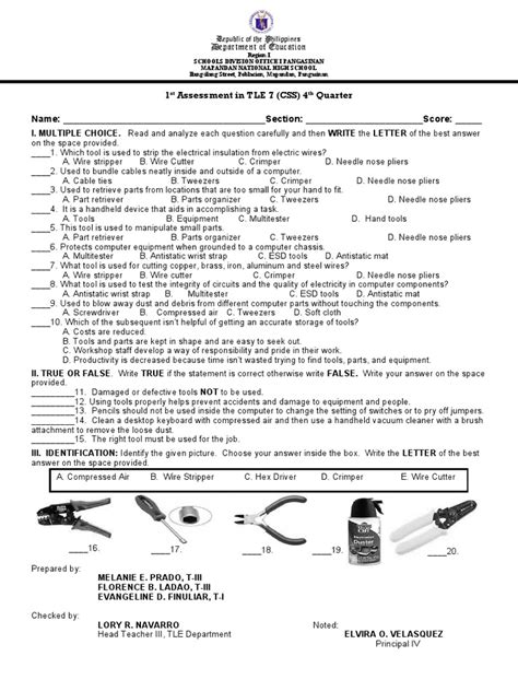Css 7 Assessment Pdf Equipment Electricity
