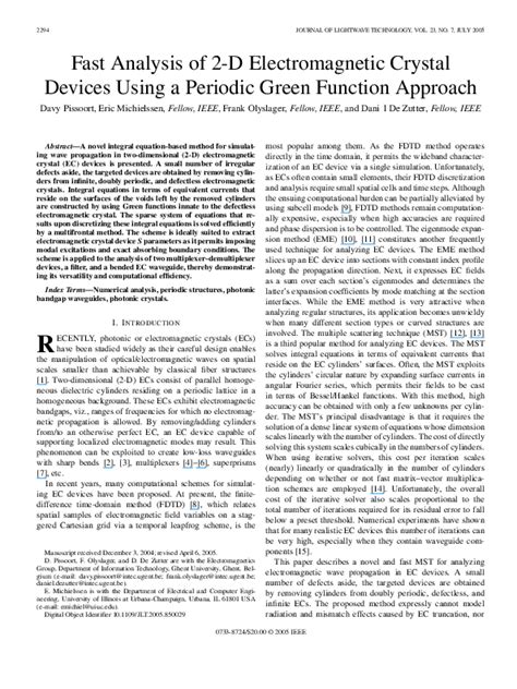 Pdf Fast Analysis Of 2 D Electromagnetic Crystal Devices Using A Periodic Green Function Approach