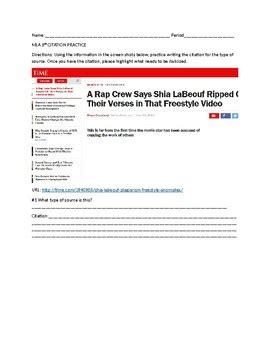 MLA 8 CITATION ASSIGNMENT By Mrs King English Classroom TPT