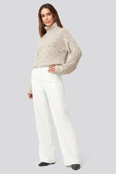 Na Kd Ribbed Knitted Turtleneck Sweater Beige Modesens