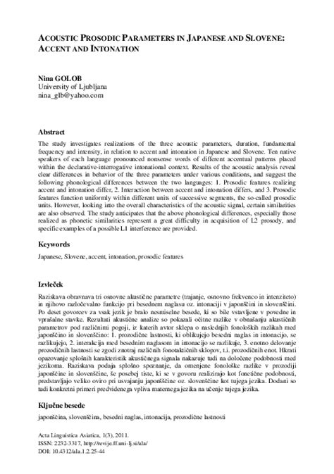 Pdf Acoustic Prosodic Parameters In Japanese And Slovene Accent And