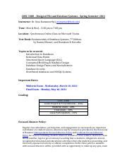 COSC 3380 Database Systems MW Pdf COSC 3380 Design Of File And