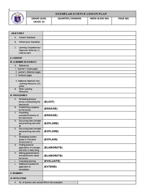 Lesson Exemplar Template Download Free Pdf Lesson Plan Learning