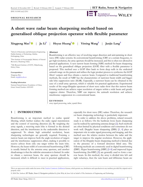 Pdf A Short Wave Radar Beam Sharpening Method Based On Generalised Oblique Projection Operator