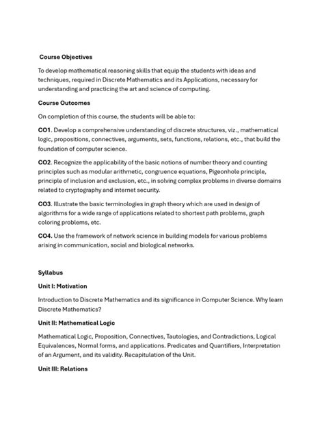 Syllabus Discrete Mathematics Pdf