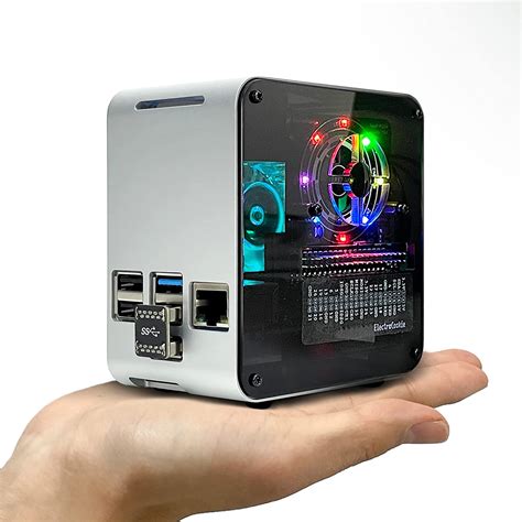 ElectroCookie Raspberry Pi 4 SATA SSD Support Case Aluminum Mini Tower Case With Cooling Fan