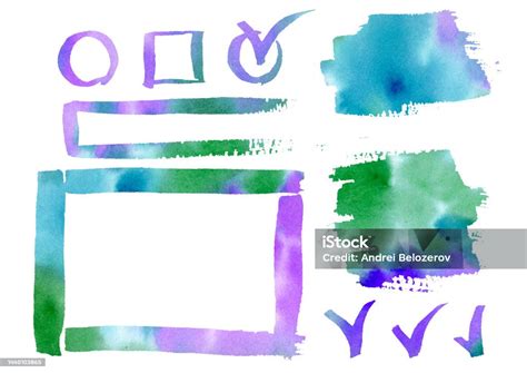 수채화 프레임 프리핸드 드로잉 녹색 파란색 청록색 및 보라색 프레임 요소를 흰색으로 설정합니다 인포그래픽 카탈로그 배경 녹색에 대한 스톡 벡터 아트 및 기타 이미지 Istock