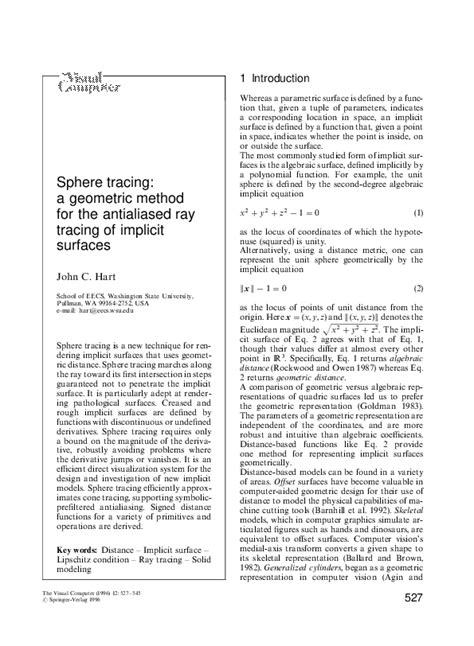 Pdf Sphere Tracing A Geometric Method For The Antialiased Ray Tracing Of Implicit Surfaces