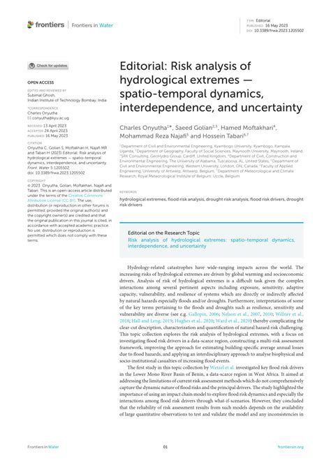 Pdf Editorial Risk Analysis Of Hydrological Extremes — Spatio Temporal Dynamics