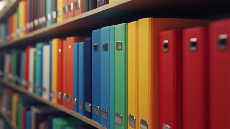 Colorful Binders On A Shelf Organized And Ready For Work Premium Ai Generated Image