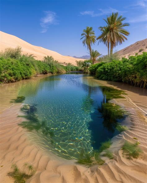 Oasis In The Desert With Palm Trees And Clear Blue Water 52721564 Stock