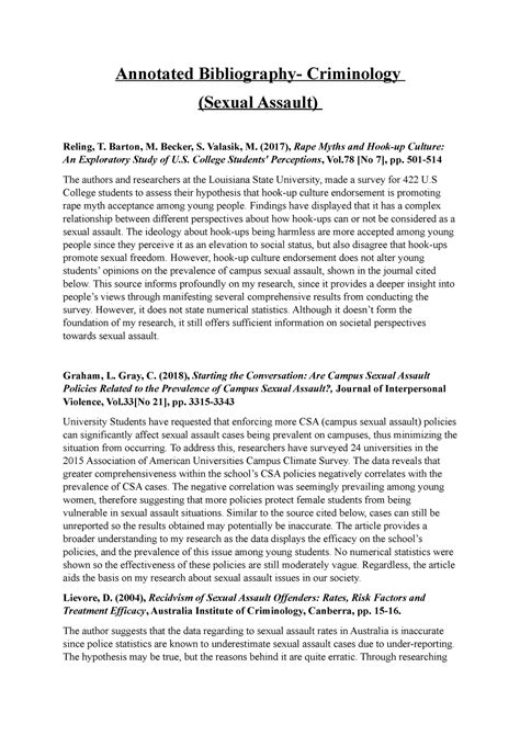 Annotated Bibliography Grade Pass Annotated Bibliography Criminology Sexual Assault Reling