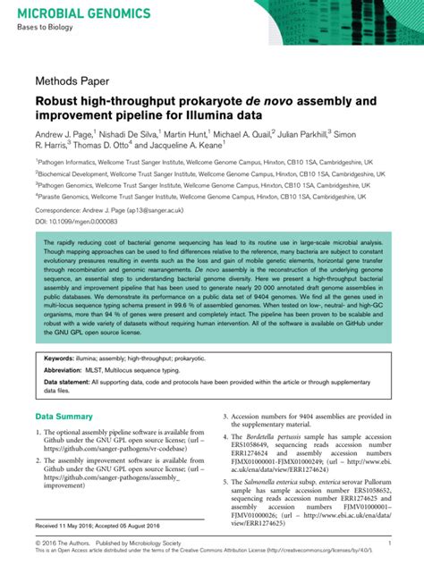 Robust High Throughput Prokaryote De Novo Assembly And Improvement Pipeline For Illumina Data