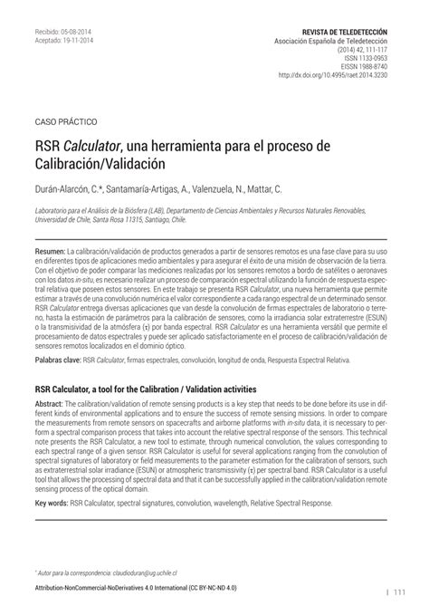 Pdf Rsr Calculator A Tool For The Calibration Validation Activities