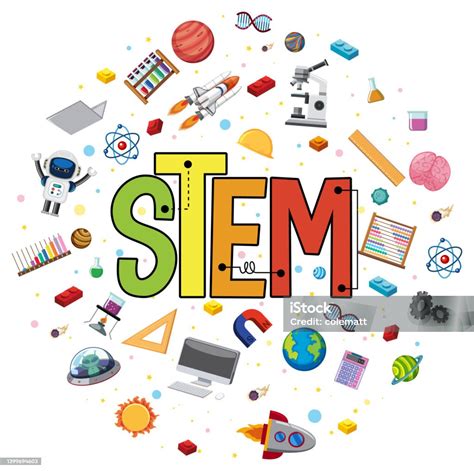 Logo Pendidikan Stem Berwarnawarni Dengan Elemen Pembelajaran Ilustrasi Stok Unduh Gambar