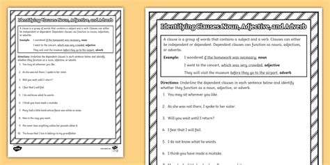 Identifying Types Of Clauses Activity For 6th 8th Grade
