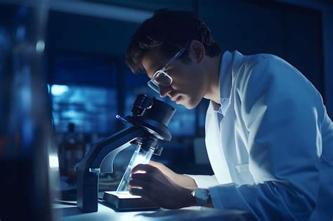 Premium Ai Image A Scientist Examining A Specimen Under A Microscope