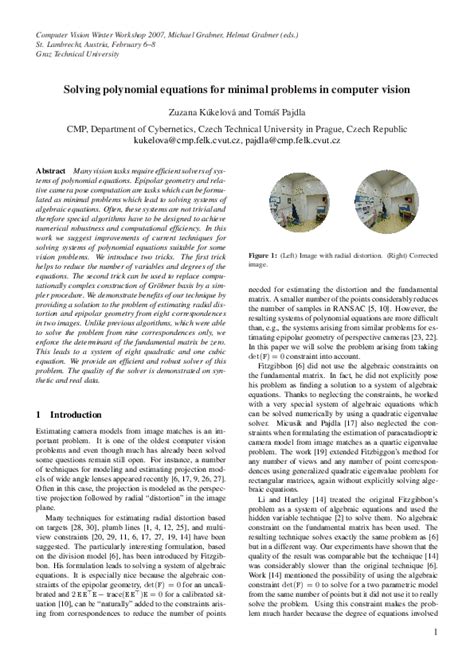 Pdf Solving Polynomial Equations For Minimal Problems In Computer Vision