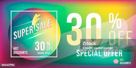 슈퍼 판매 30 할인 밝은 사각형 포스터 형식 그리고 플라이어 디자인 및 컬러 배경 배너 광고에 대 한 템플릿 평면 벡터 일러스트 Eps 10입니다 0명에 대한 스톡 벡터