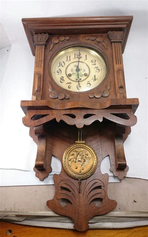 German Nora Clockengong Antique Violet Wood Walnut Chime Clock Carved Original 1900199526