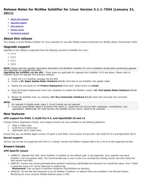 Solidifier For Linux 5 1 1 7504 Release Notes Mcafee