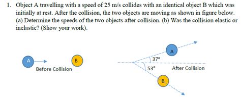 solved object a travelling with a speed of 25 m s collides