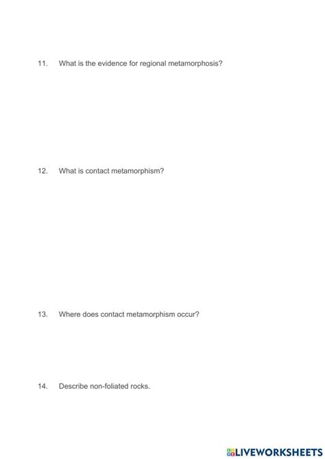 414 Metamorphic Rock Classification Worksheet Live Worksheets