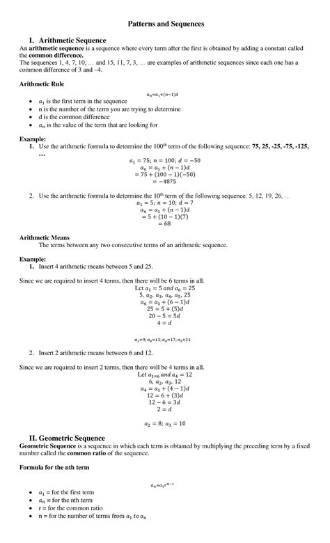 Arithmetic Sequence Patterns And Sequences I Arithmetic Sequence An