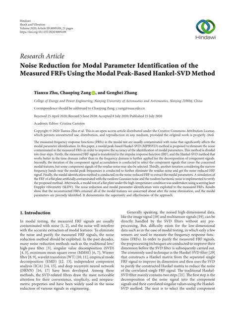 Pdf Noise Reduction For Modal Parameter Identification Of The Measured Frfs Using The Modal
