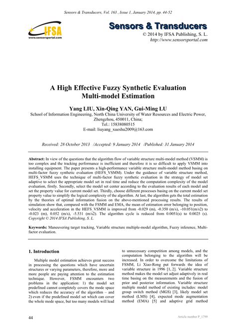 Pdf A High Effective Fuzzy Synthetic Evaluation Multi Model Estimation